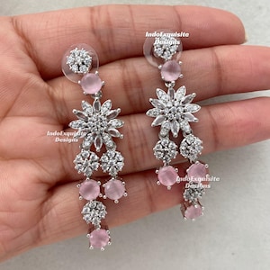 Silver Double Layer American Diamond Necklace Set / CZ Necklace/indian ...