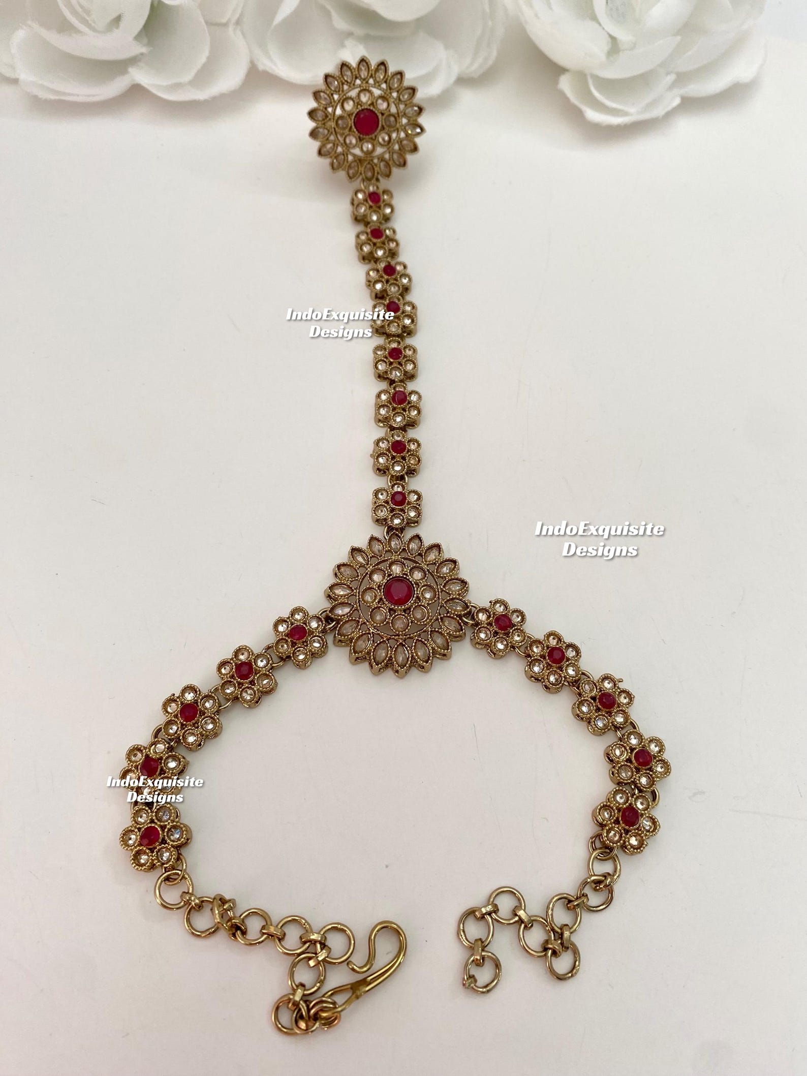 Polki Hand Pieces/reverse AD Hath Panja/ring Attached With Bracelet ...