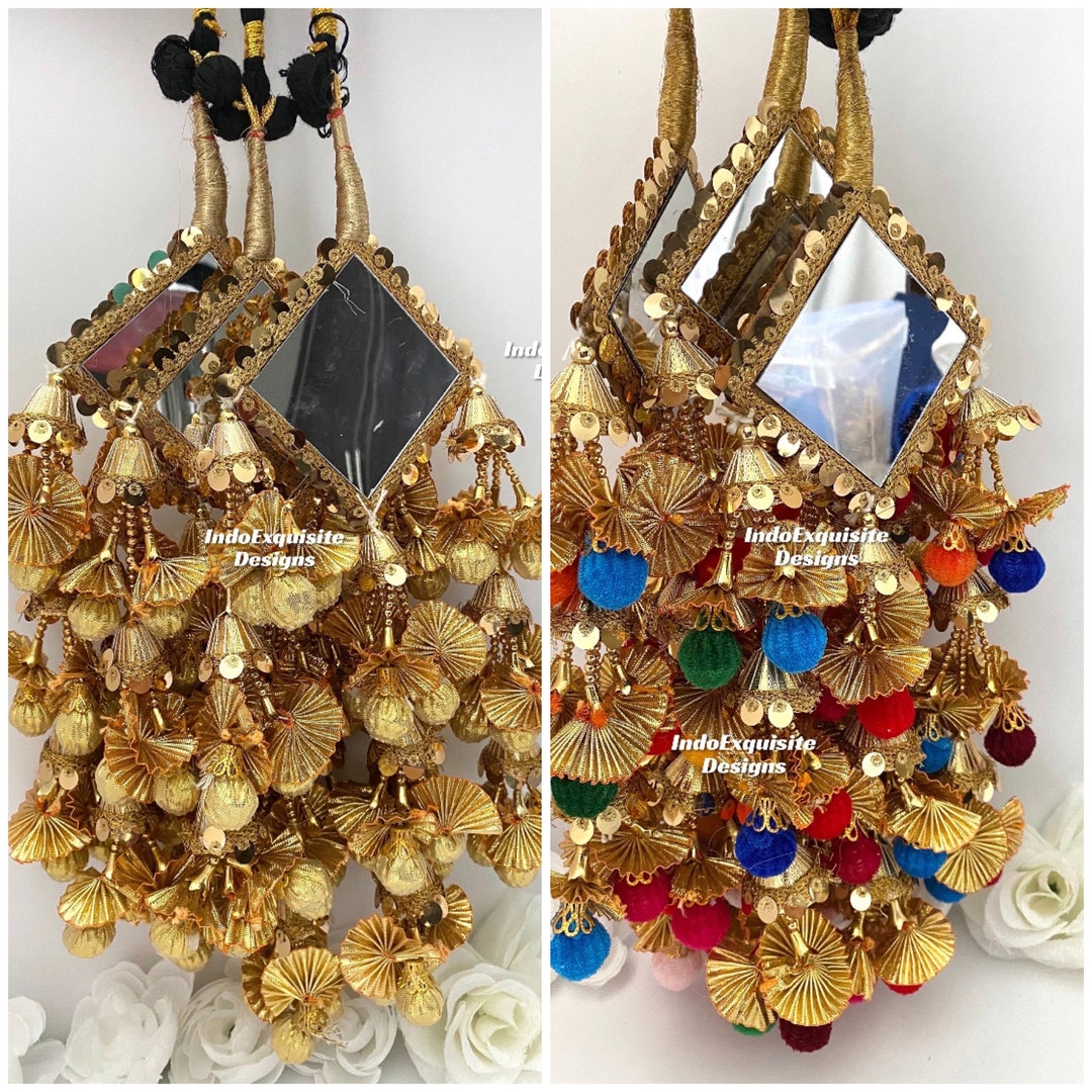 Indian/punjabi Golden and Multi Color Big Mirrors Heavy Look Paranda ...
