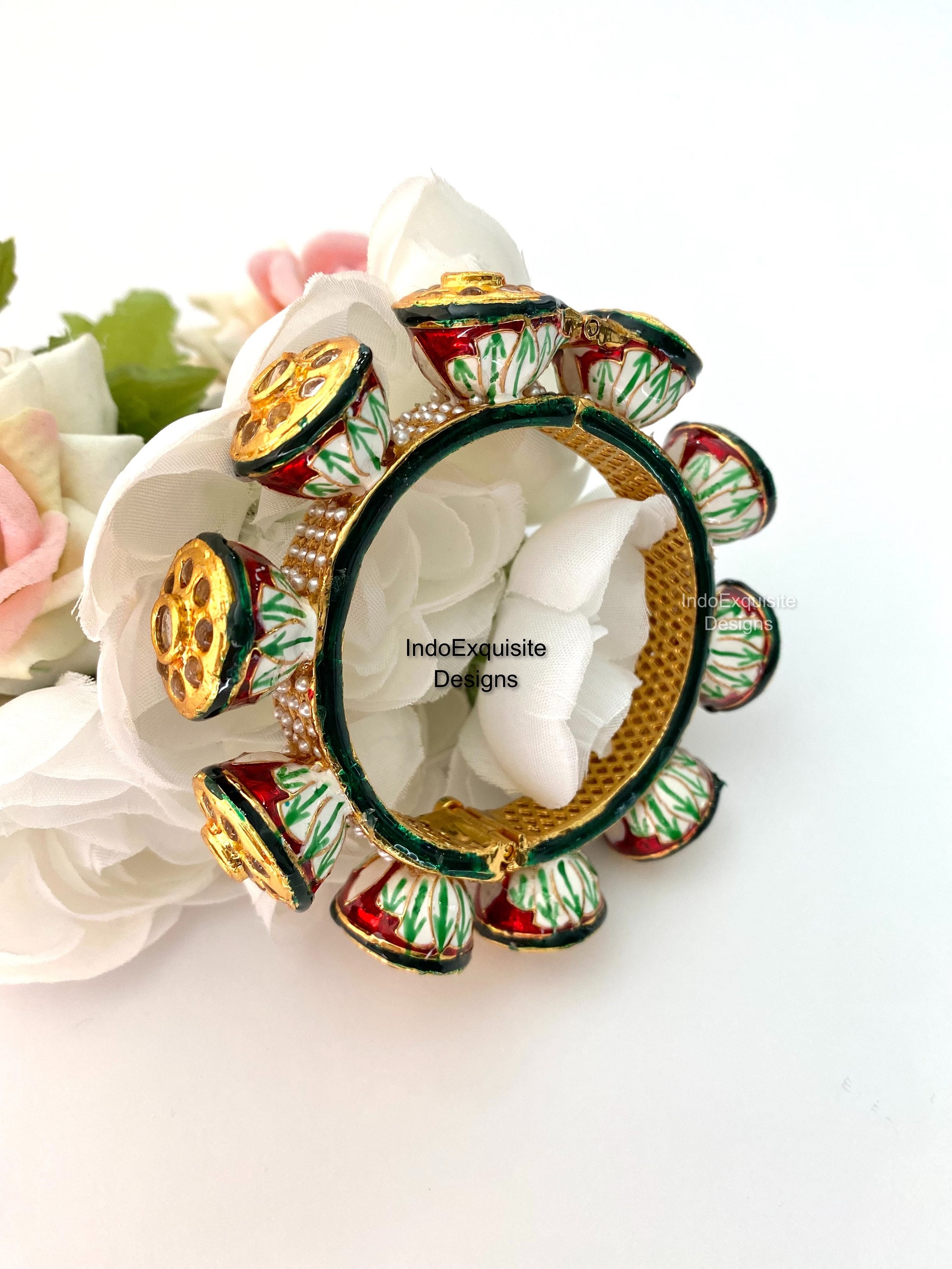 Rajwadi Kada (single Pc) / Pachali Bangles/ Meenakari Kundan Openable ...