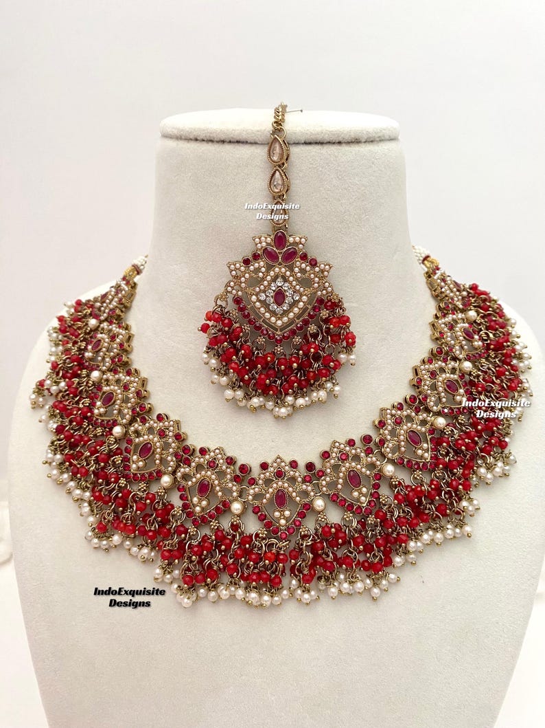 Elegant Antique Gold Pakistani Necklace Set/pakistani Bridal Set With ...