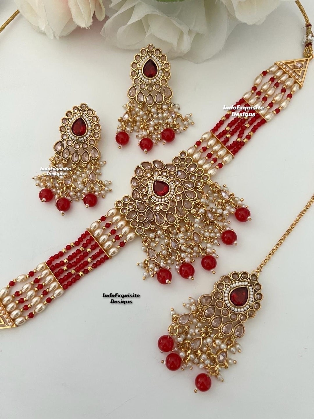 Premium Quality Gold Plated Polki Pearls Choker Set/indian Jewelry ...