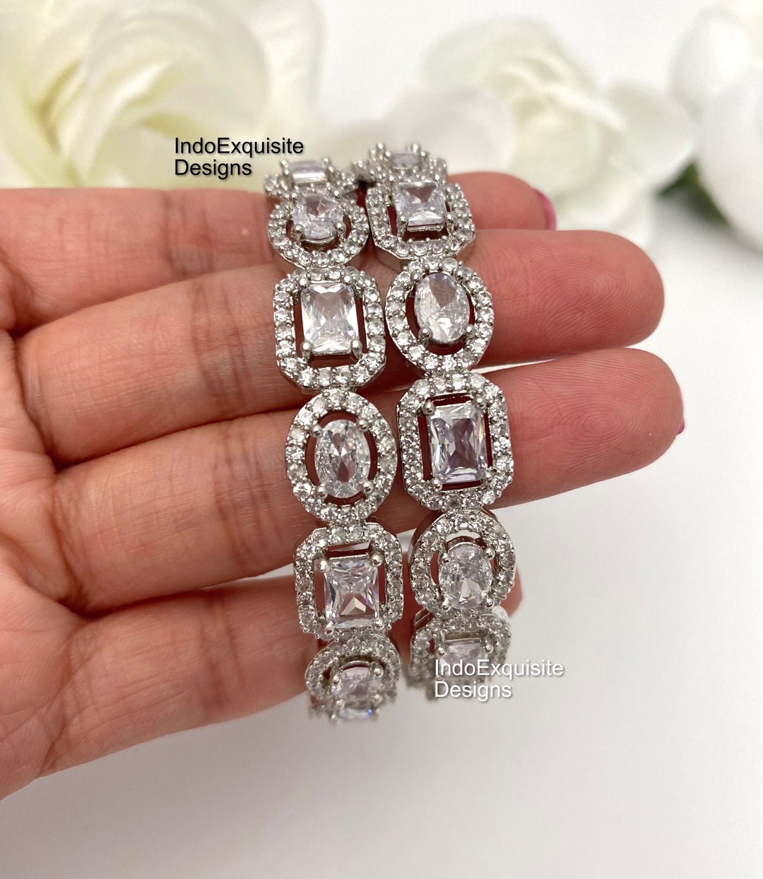 Silver American Diamond Kade in Pair/ad Kangan/cz Kangan/indian Wedding ...