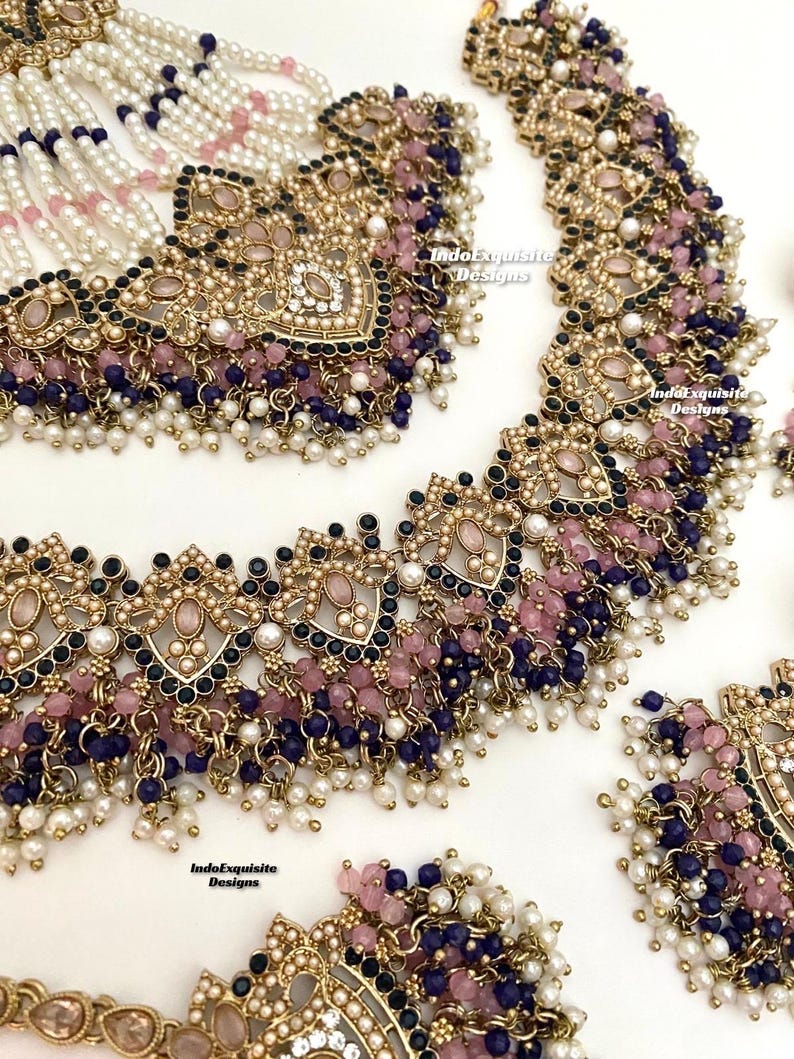 Elegant Antique Gold Pakistani Necklace Set/pakistani Bridal Set With ...
