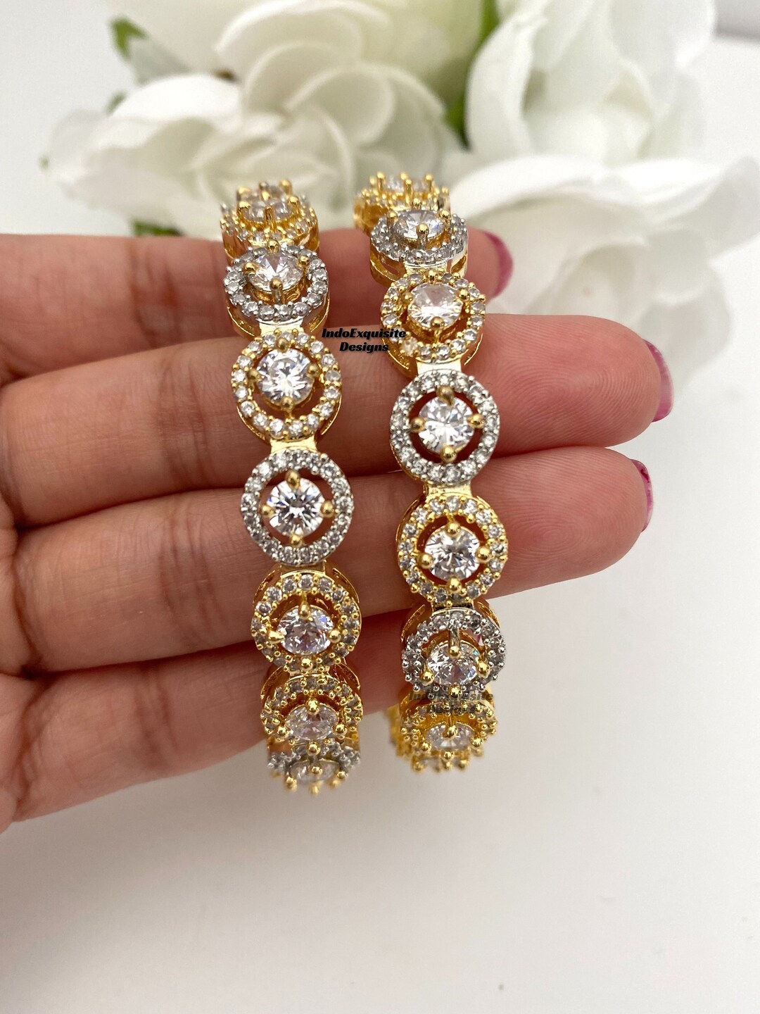 Dual Tone American Diamond Kade in Pair/ad Kangan/cz Kangan/indian ...