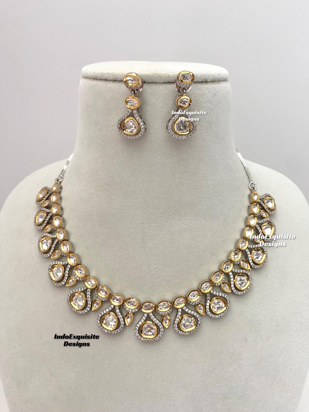 Premium Quality Tyani Inspired Dual Tone Kundan Necklace Set With ...