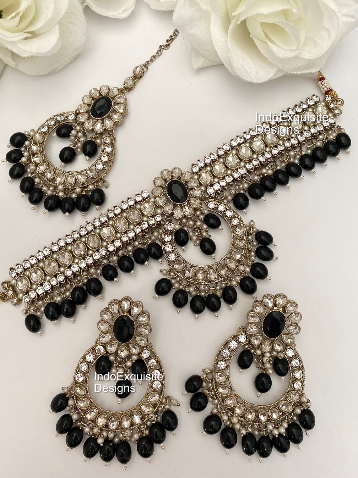 Kundan Choker Set/black Choker Set/indian Jewelry/kundan Polki Necklace ...