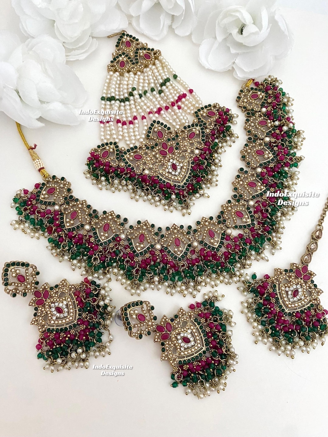 Elegant Antique Gold Pakistani Necklace Set/pakistani Bridal Set With ...
