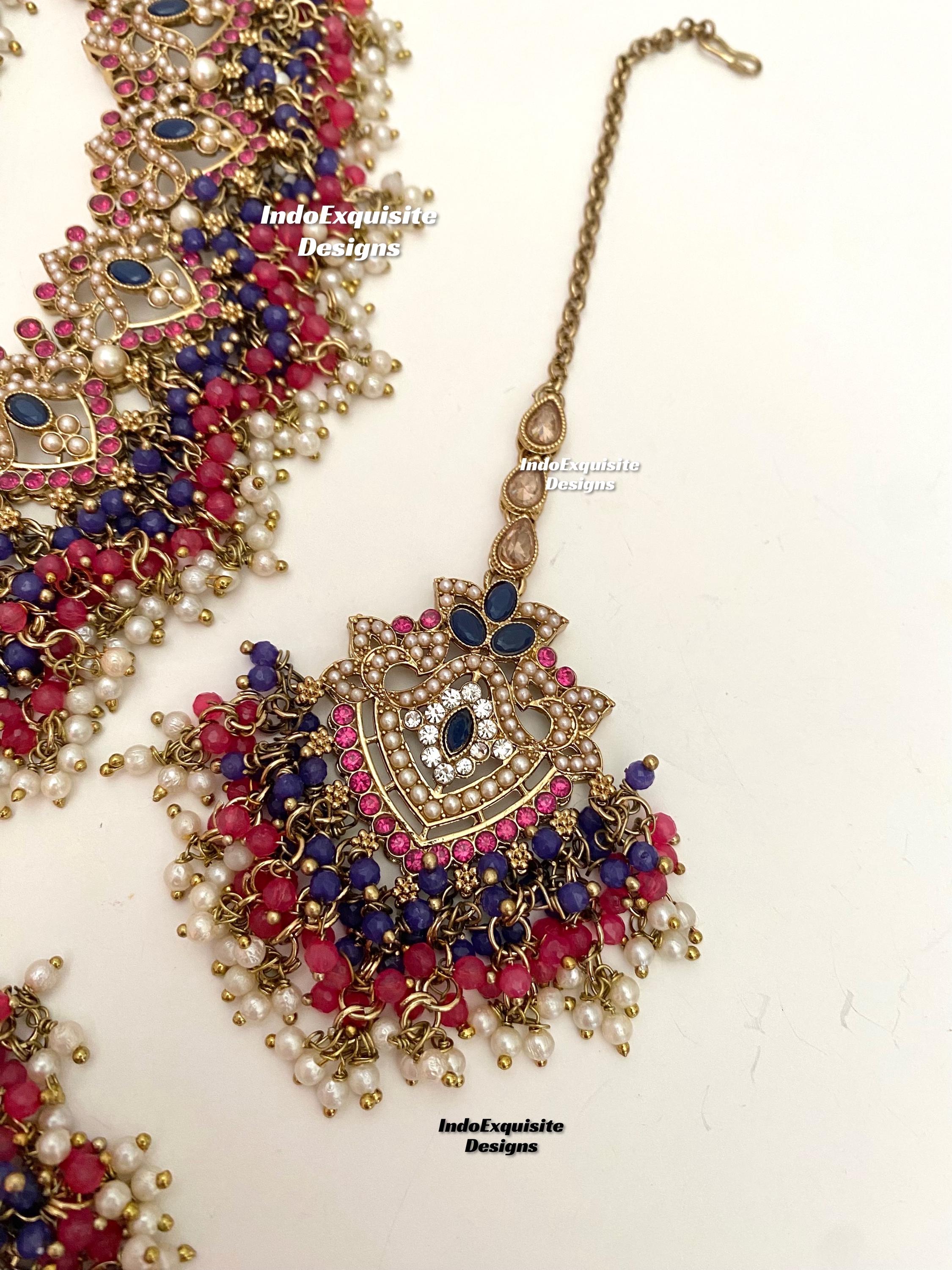 Elegant Antique Gold Pakistani Necklace Set/pakistani Bridal Set With ...