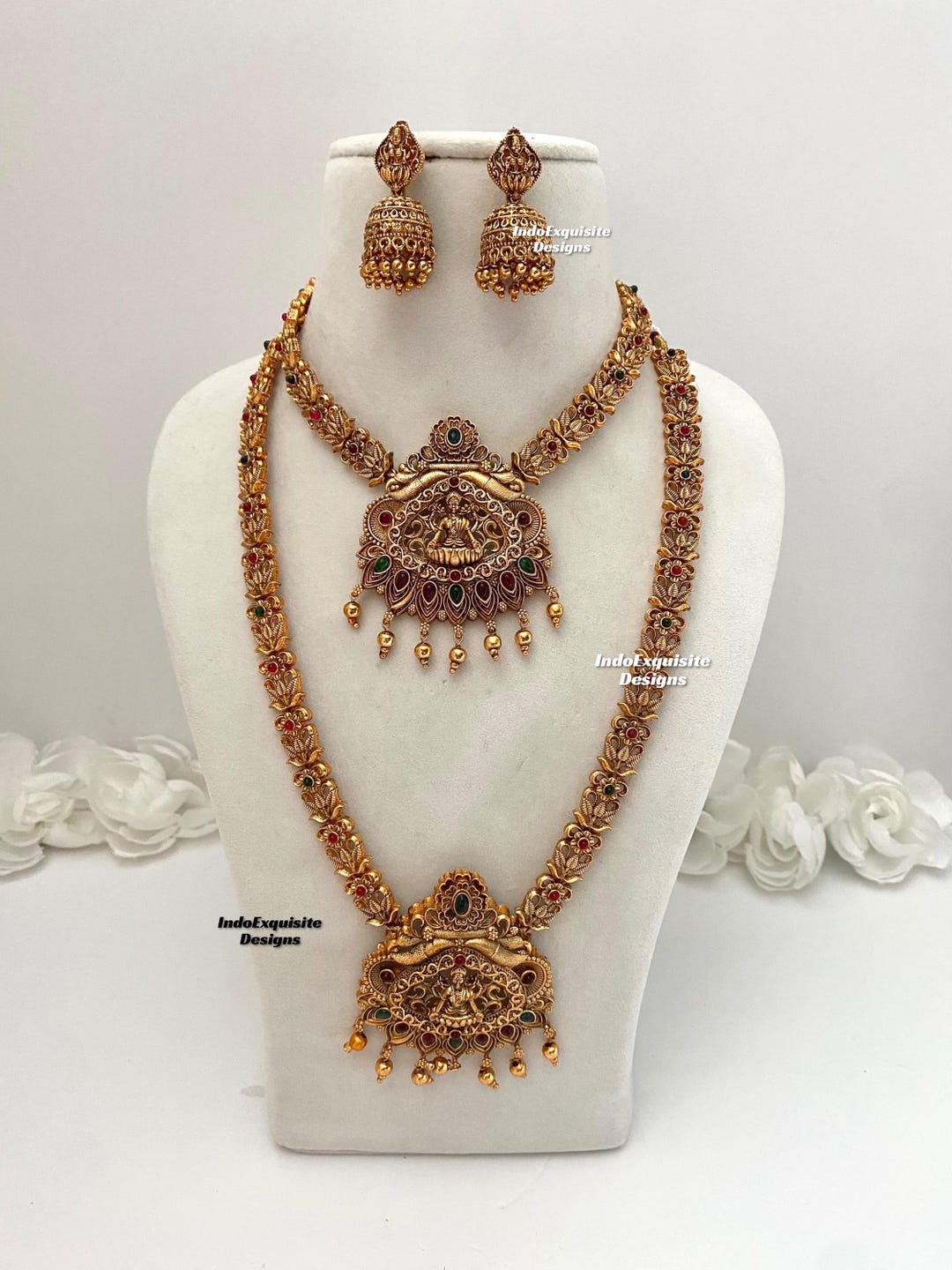Matt Gold Finish Combo Necklace and Rani Haar/ Mangalkaari Necklace ...