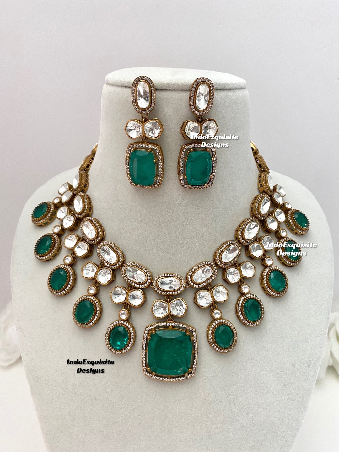 Premium Quality Tyani Inspired Uncut Kundan Moissanite Necklace Set ...