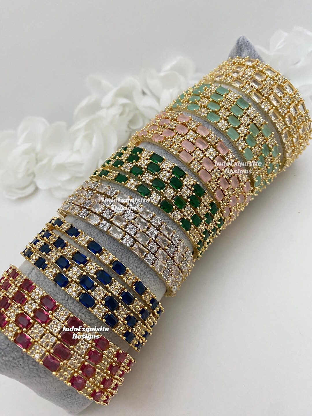 Golden American Diamond Bangles/kade(4 Pcs.)/ad Kangan/cz Kangan/indian ...