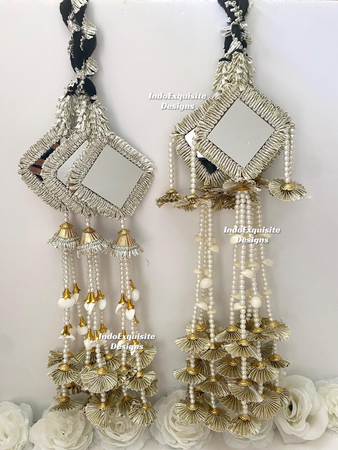 Indian/punjabi Viral Light Gold Gotta Patti Mirror, Pearls and Shells ...