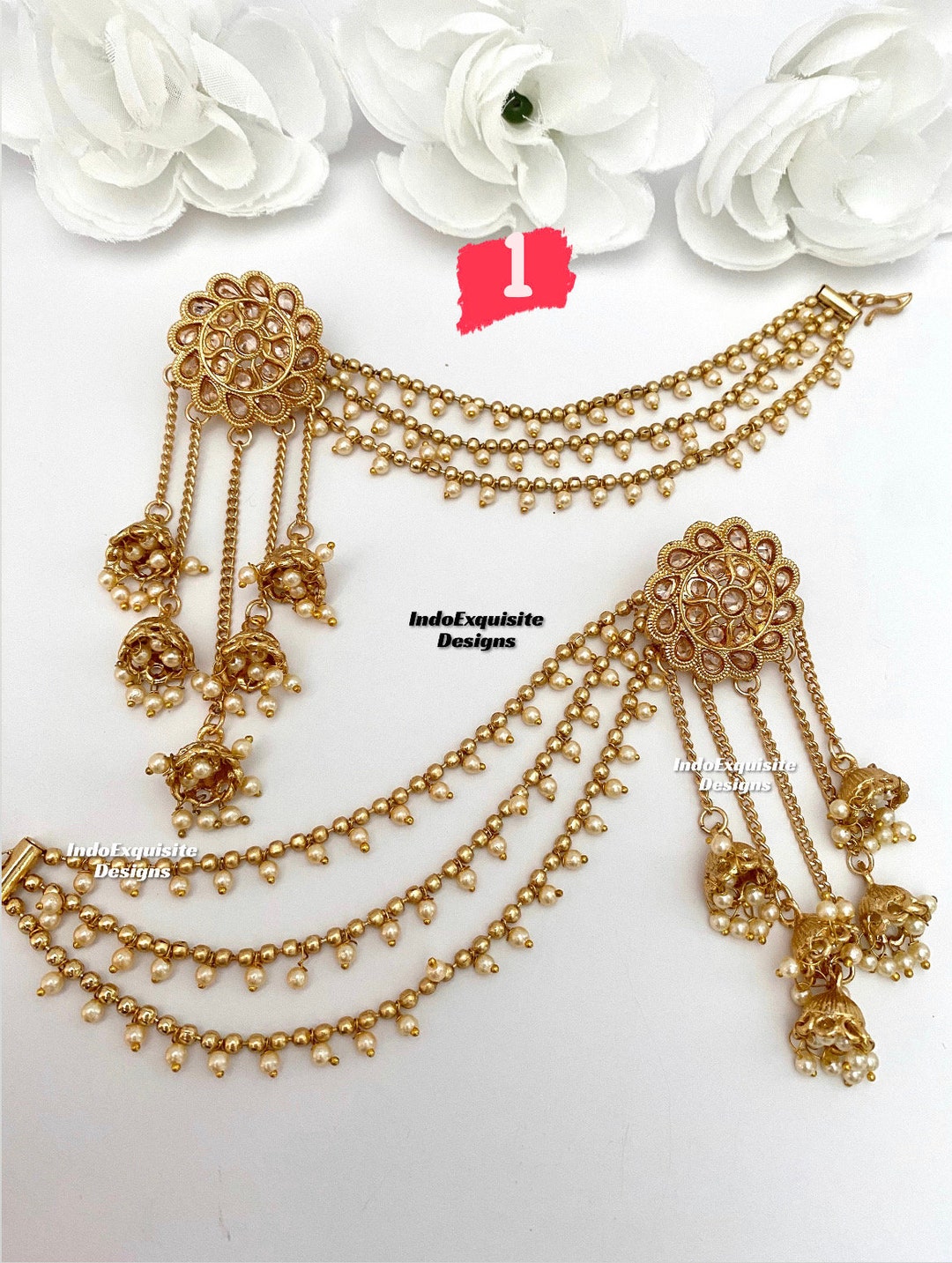 Bahubali Stud Statement Earrings With Removable Ear Chains(saharey)/ Indian Jewelry/ Bollywood ...