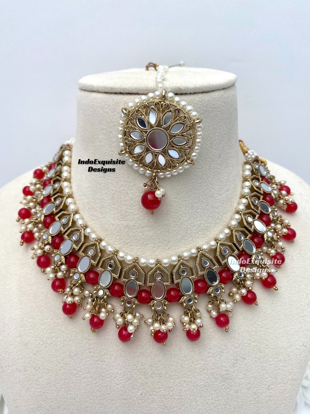 Antique Mirror Necklace Set/ Red Mirror Necklace Set/indian Jewelry ...