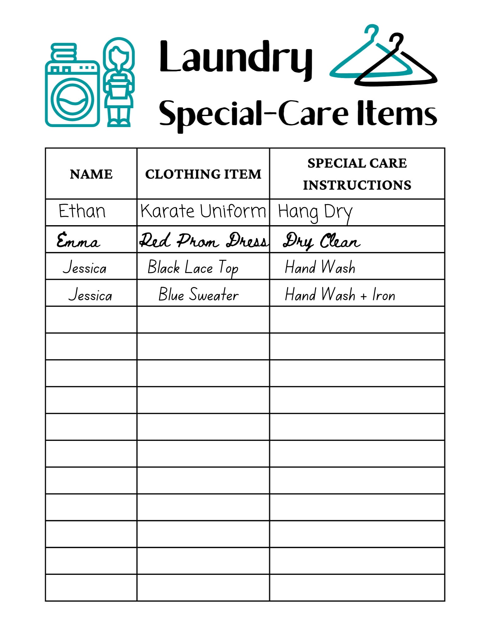 Laundry Special-care Items List. Printable PDF. Hand Wash, Dry Clean ...