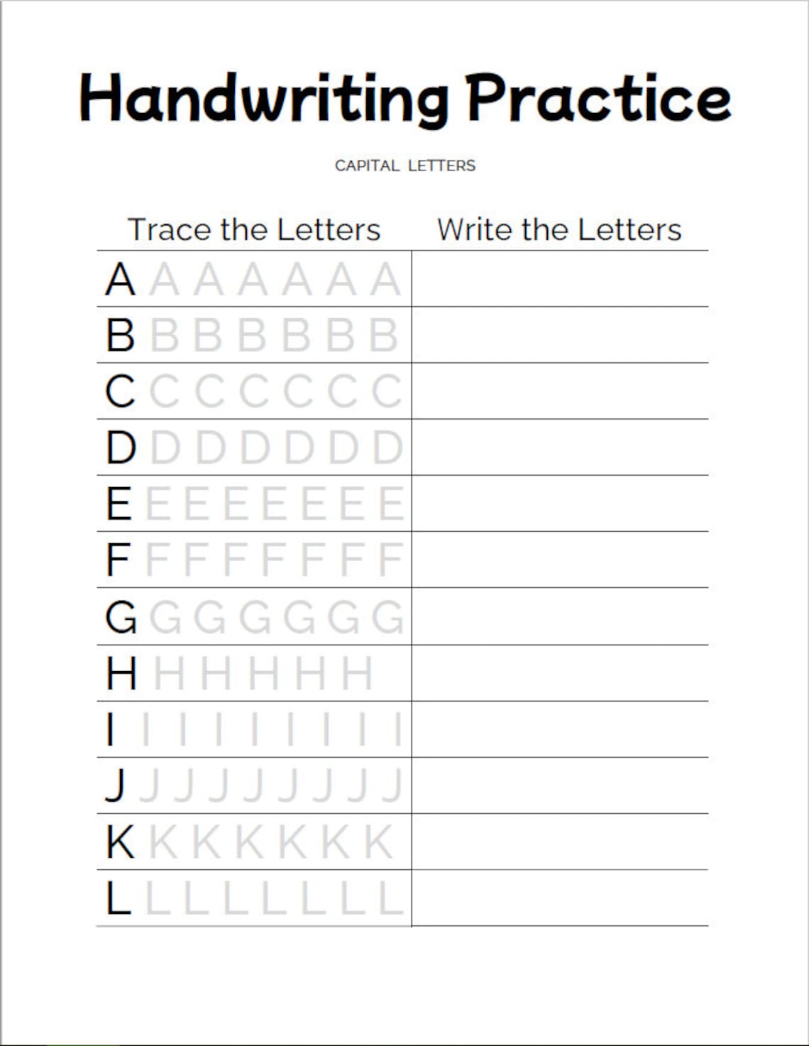 Printable Handwriting Practice Worksheets. Capital Uppercase and ...