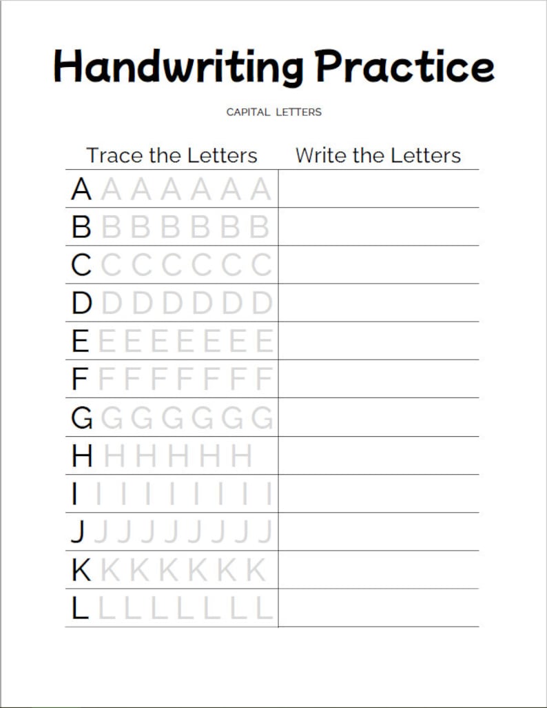 Printable Handwriting Practice Worksheets. Capital Uppercase and ...