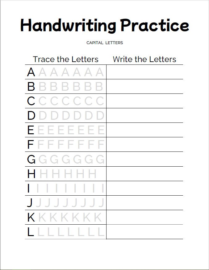 Printable Handwriting Practice Worksheets. Capital Uppercase and ...