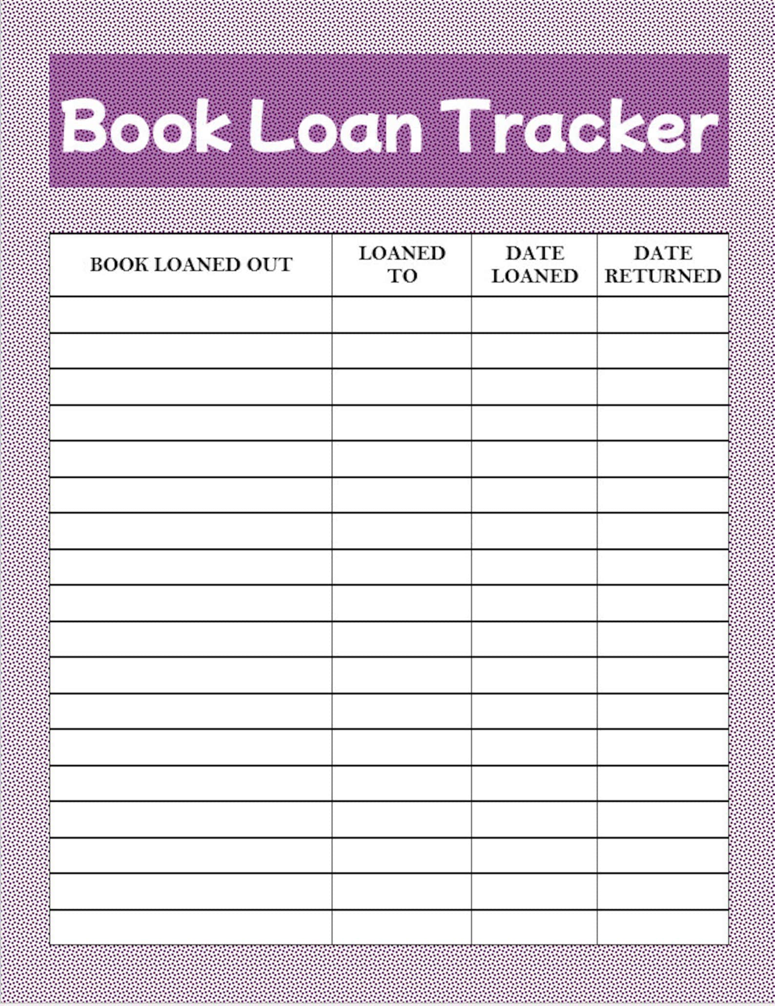 Printable Book Loan Tracker. Record Books Borrowed or Loaned and Dates ...