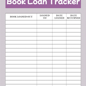Printable Book Loan Tracker. Record Books Borrowed or Loaned and Dates ...