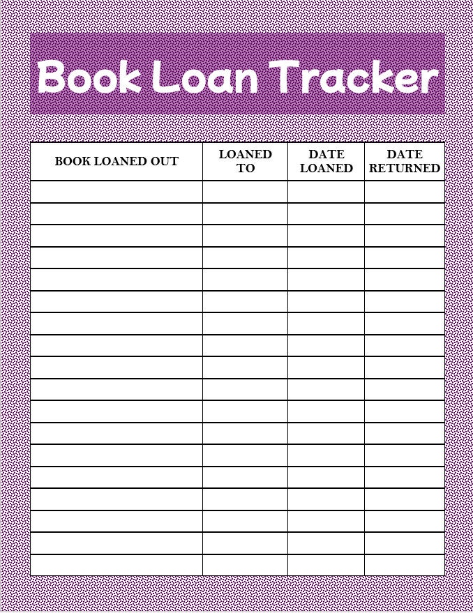 Printable Book Loan Tracker. Record Books Borrowed or Loaned and Dates ...