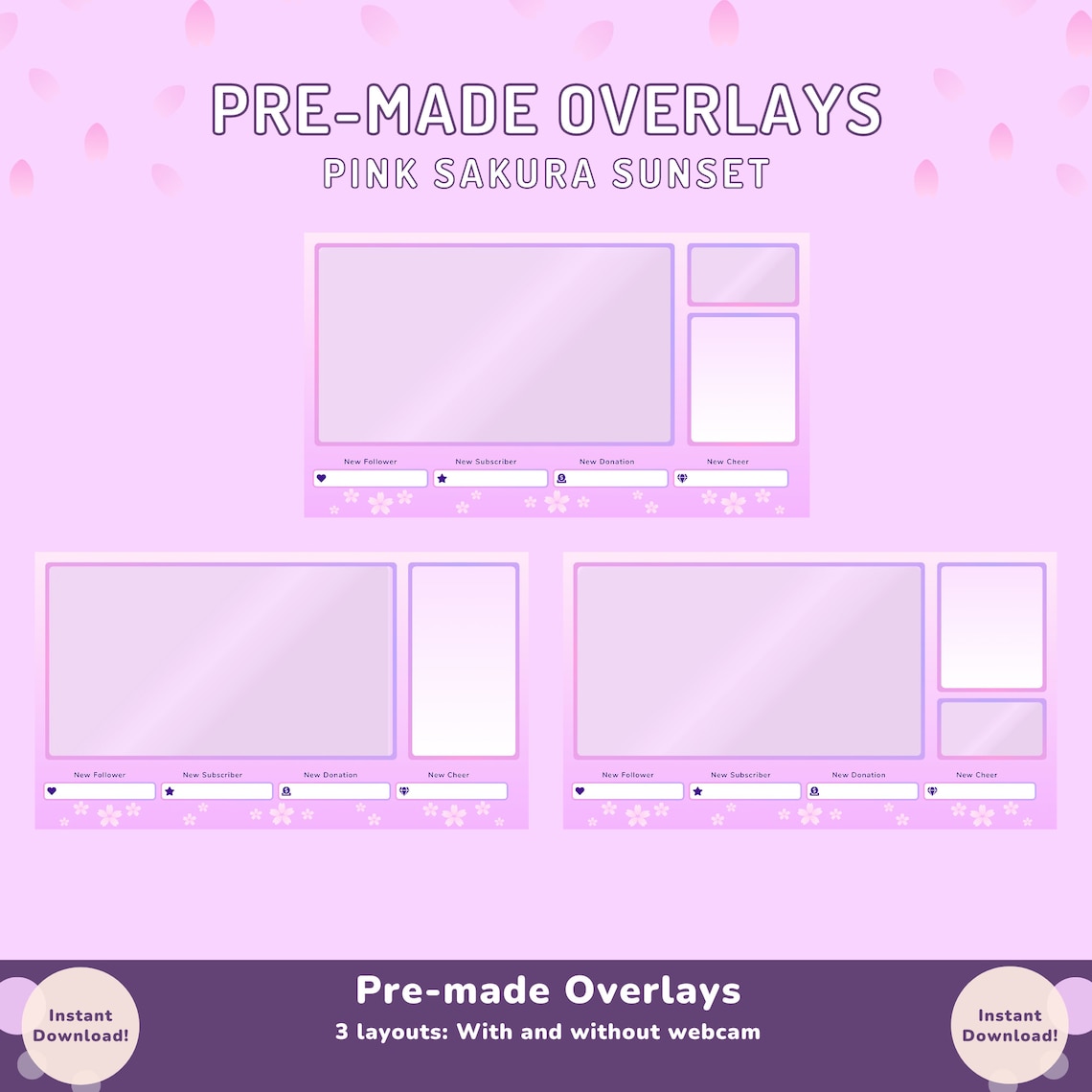 Animated Twitch / Youtube Stream Overlay Package (pink Sakura Sunset ...