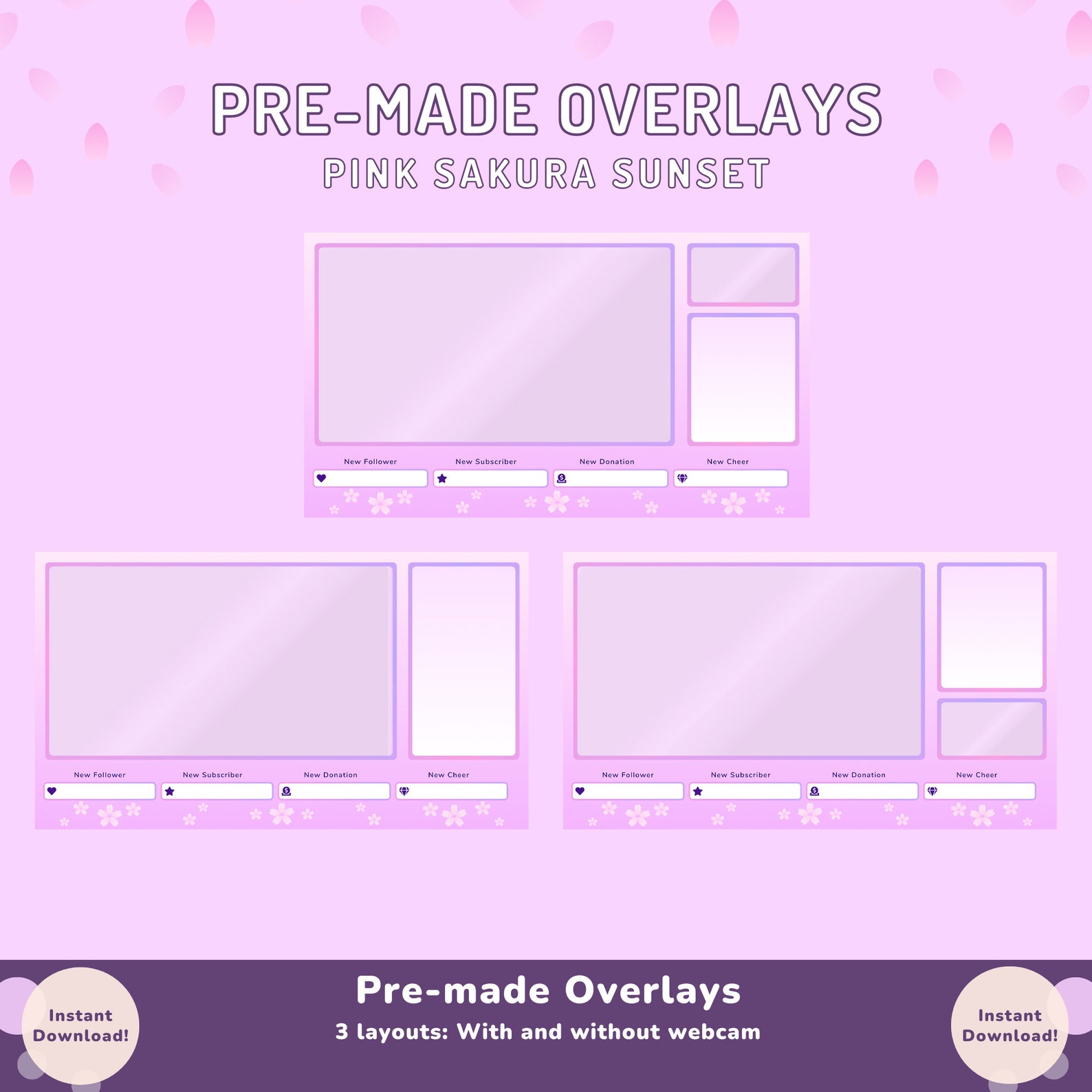 Animated Twitch / Youtube Stream Overlay Package (pink Sakura Sunset ...