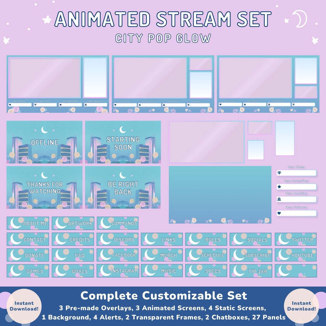 Animated Twitch / Youtube Stream Overlay Package (city Pop Glow) - Etsy