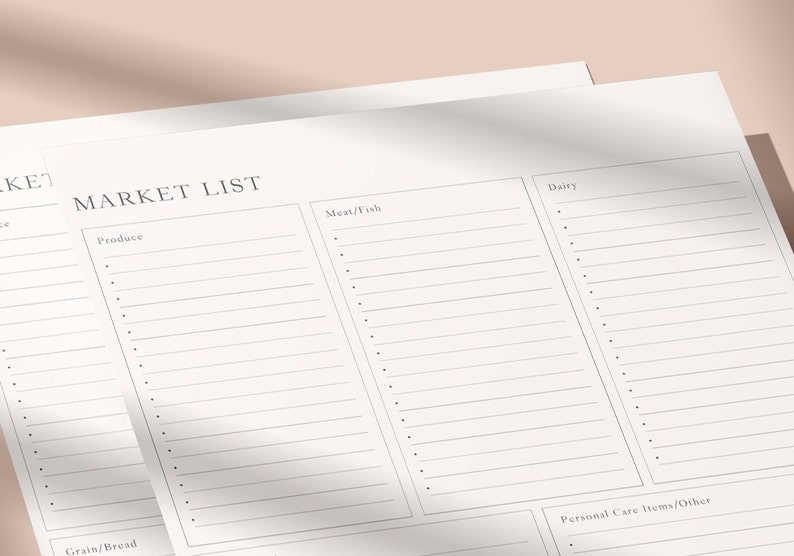 Printable Grocery List, Downloadable PDF, 8.5x11", Portrait, Minimalist ...