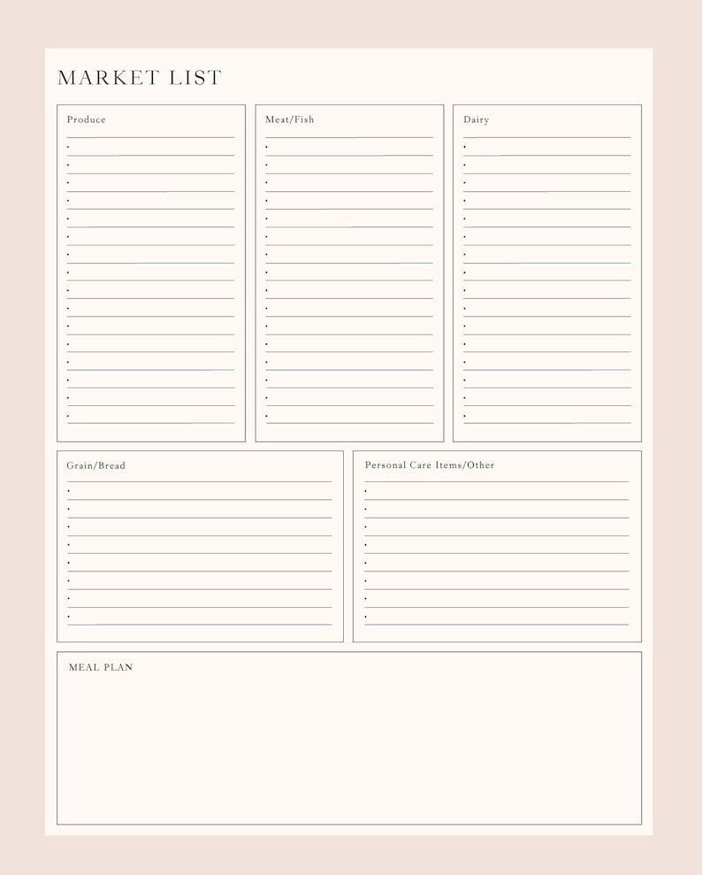Printable Grocery List, Downloadable PDF, 8.5x11", Portrait, Minimalist ...