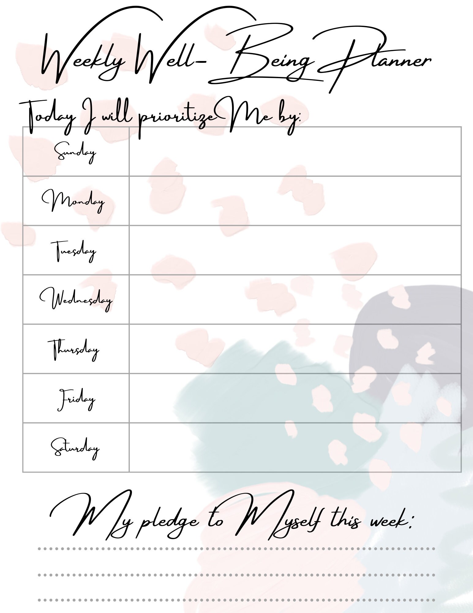 Weekly Well-being Planner Printable - Etsy