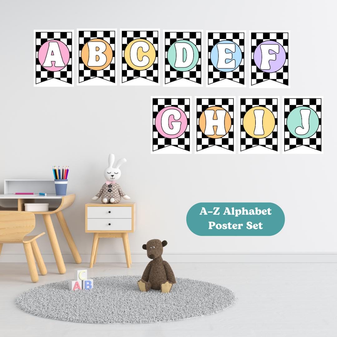 Pastel Checkerboard Alphabet Posters A–Z – Retro Songbird Font ...