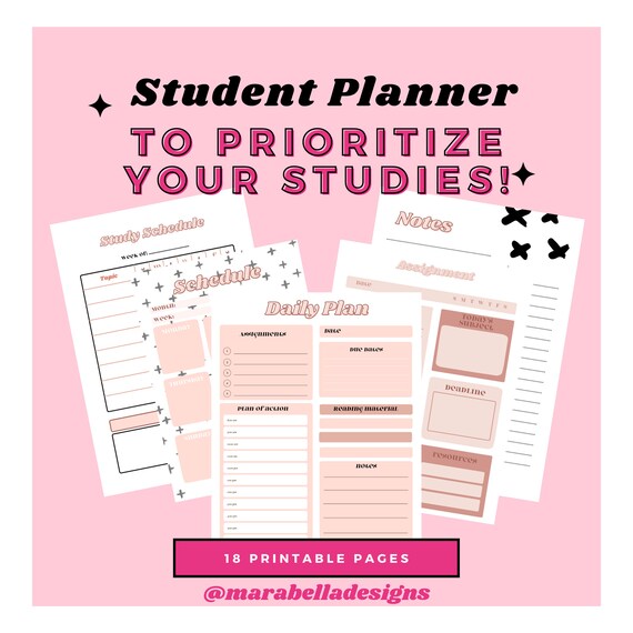 Study Planner Printable Pink A4 College Student PDF | Etsy