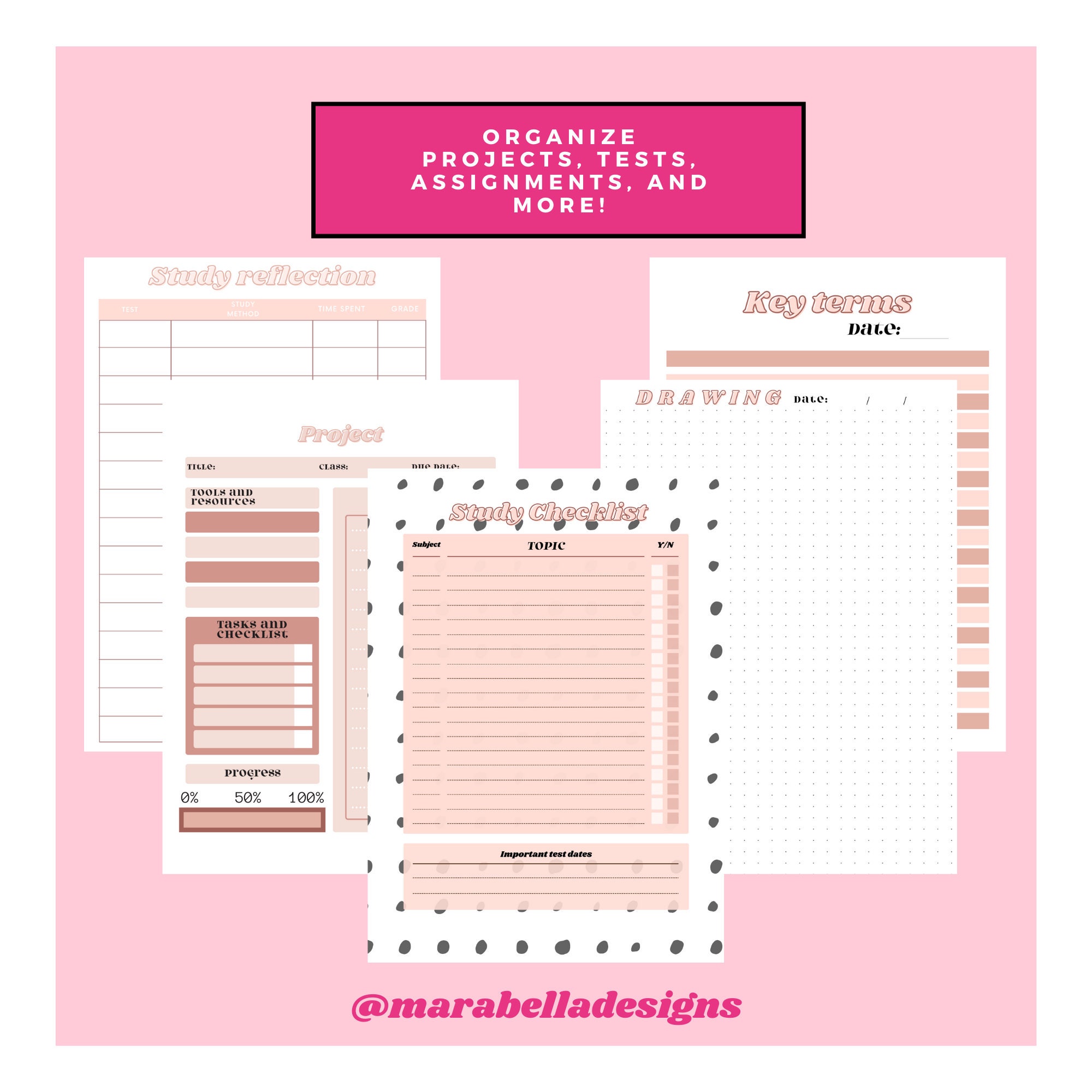 Study Planner Printable Pink A4 College Student PDF - Etsy