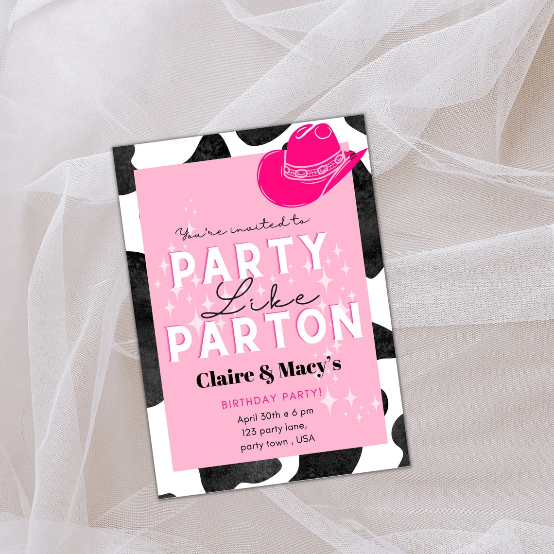Dolly Parton Inspired Birthday Party Printable Invitation Cow Print Cow ...