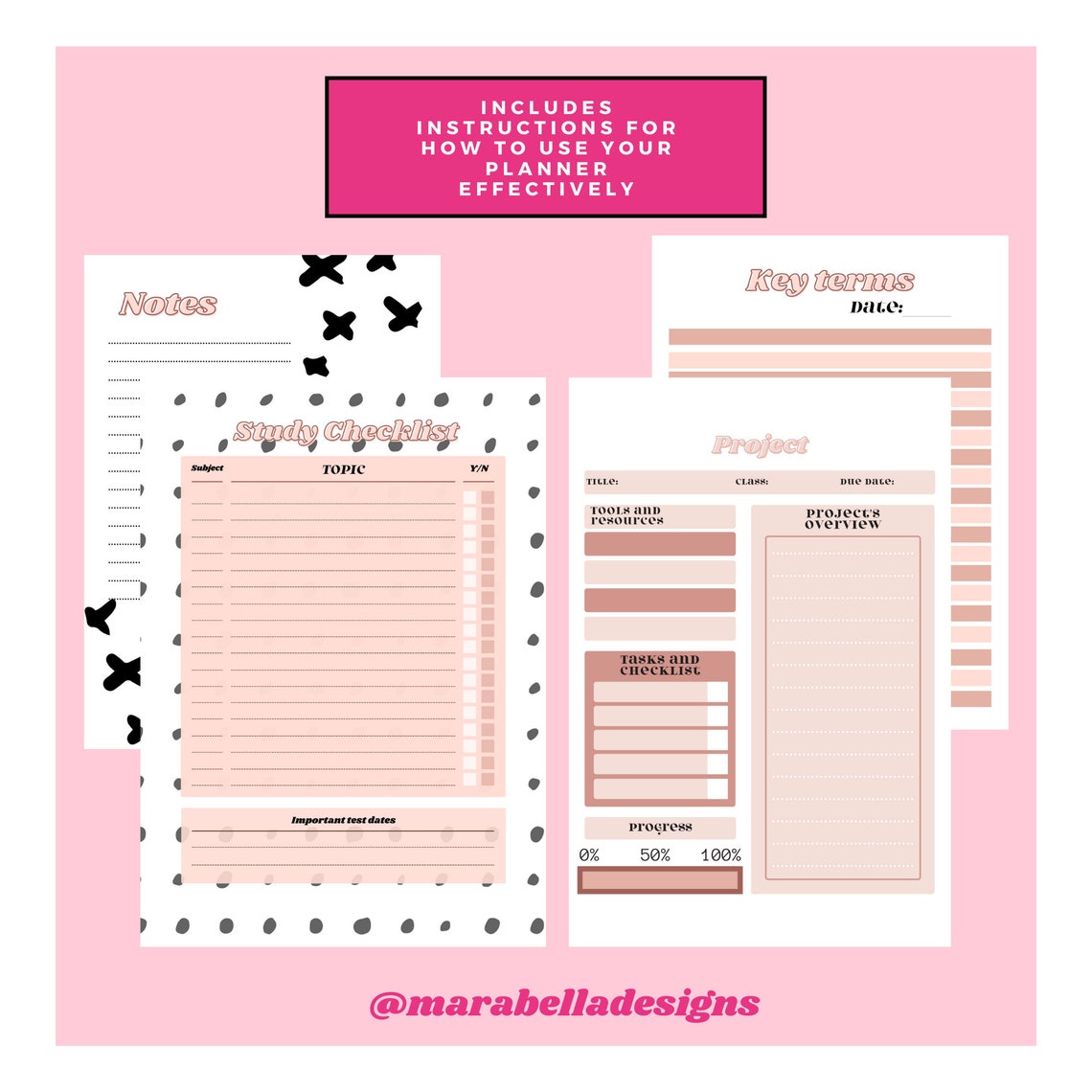 Study Planner Printable Pink A4 College Student PDF - Etsy