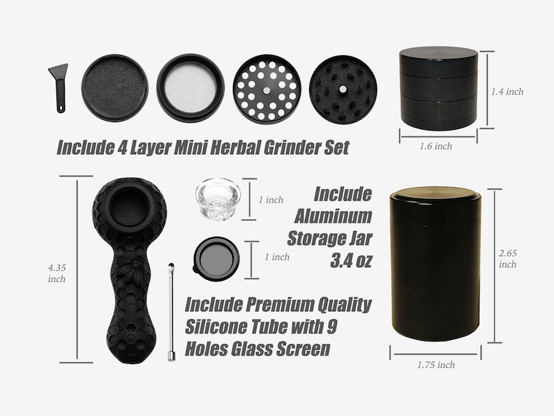 Smoking Bowl Kit | 4 Piece Metal Grinder | Pipe Grinder Set | Stash Box ...