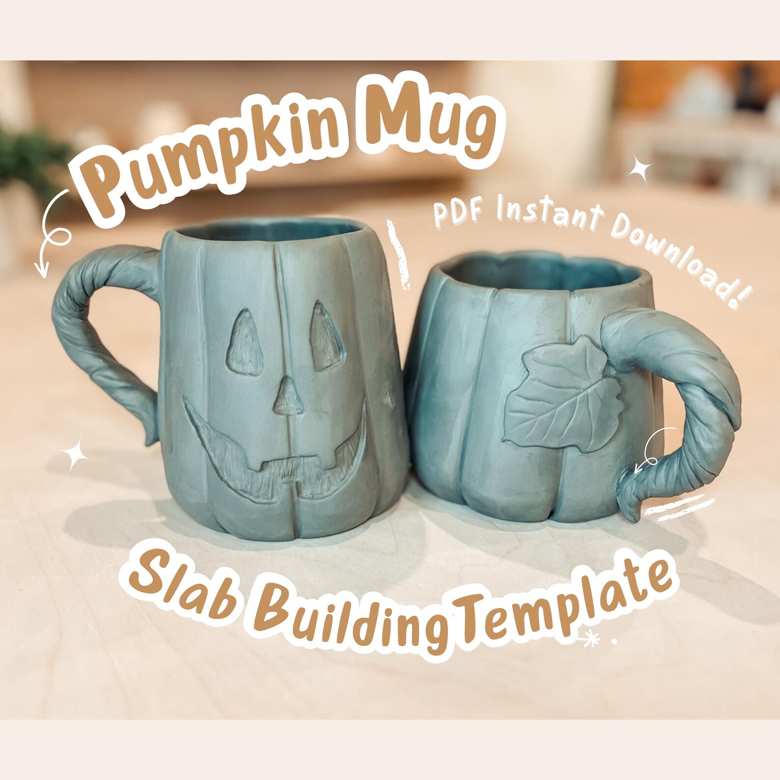 Pumpkin Mug Pottery Template for Slab Building/ 2 Sizes/ Instant PDF ...