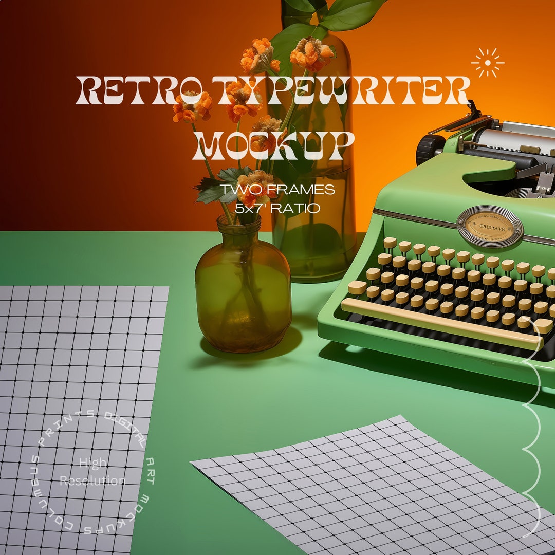 Unique Green Typewriter Art Mockup, Digital Print Frame, Moody Canvas ...