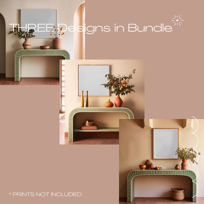 3 CANVA Tiled Console Table Mockup Bundle, Vertical Frame Mock Up ...