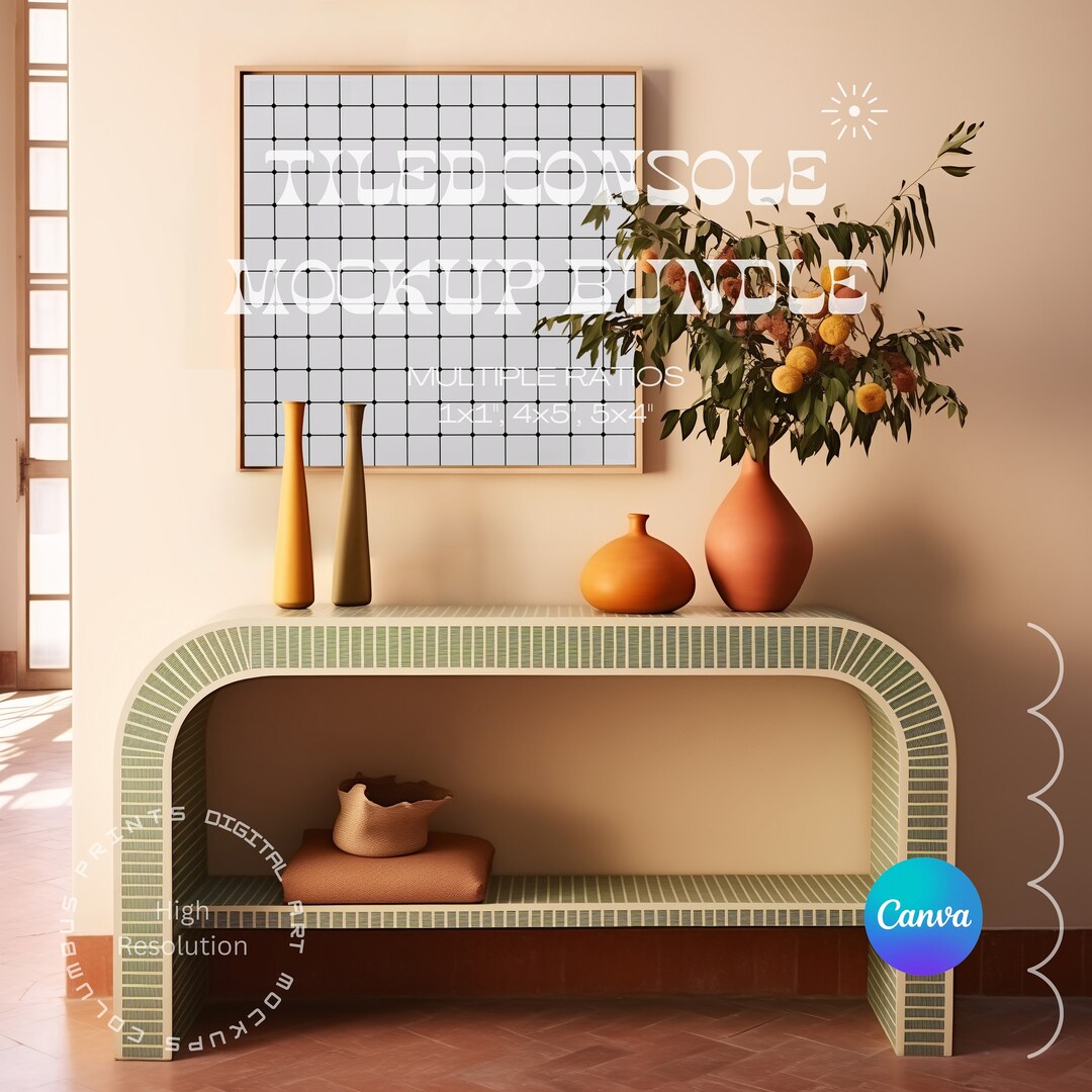 3 CANVA Tiled Console Table Mockup Bundle, Vertical Frame Mock Up ...