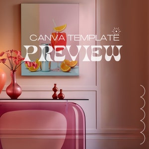 3 CANVA Templates, Pink Acrylic Table Retro Art Mockup Bundle, Trendy ...