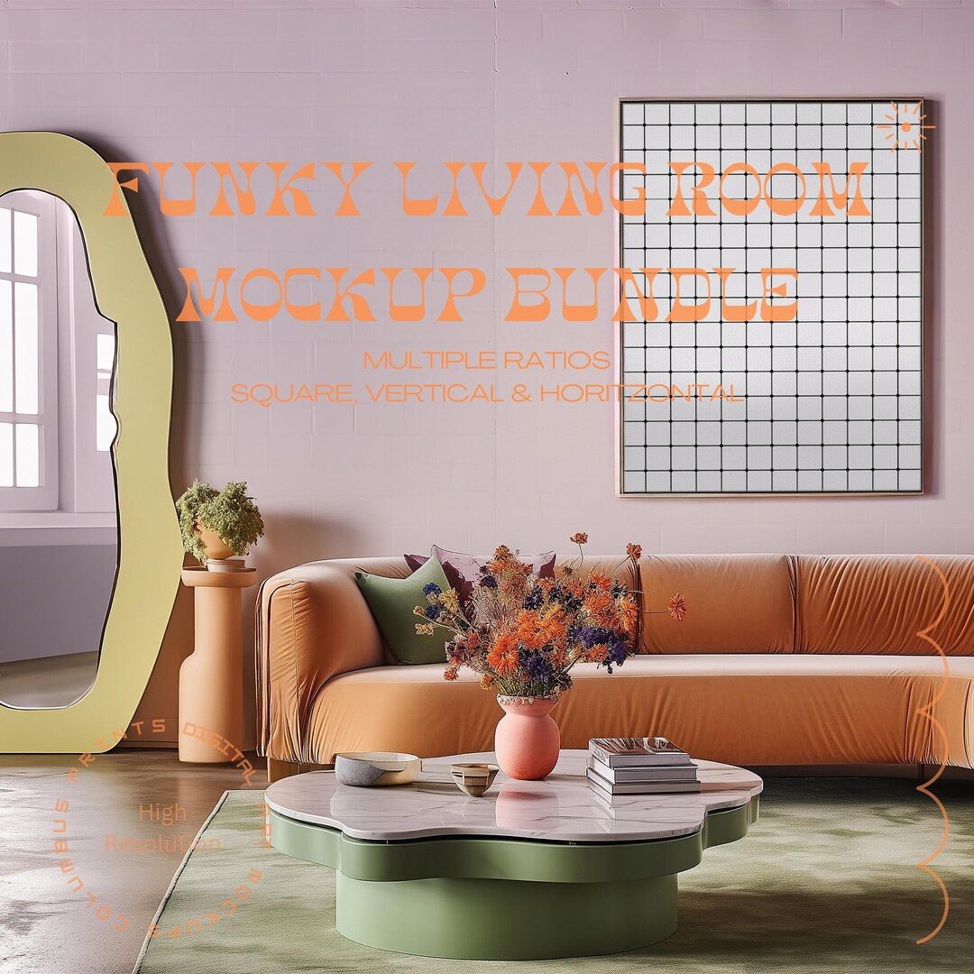 3 Unique Funky Living Room Art Mockup Bundle, Digital Print Frame Mock ...