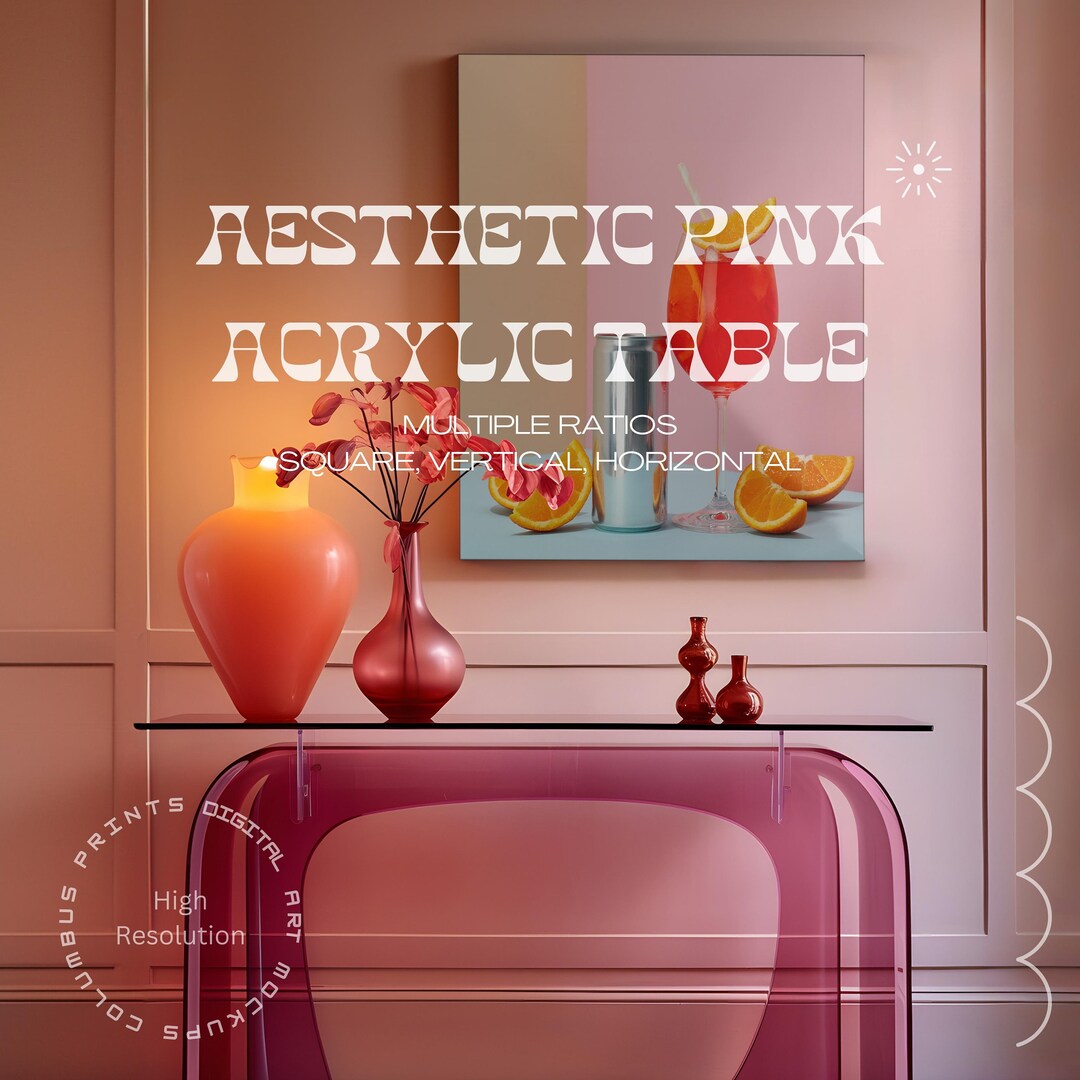 3 Pink Acrylic Table Retro Art Mockup Bundle, Digital Print Frame ...