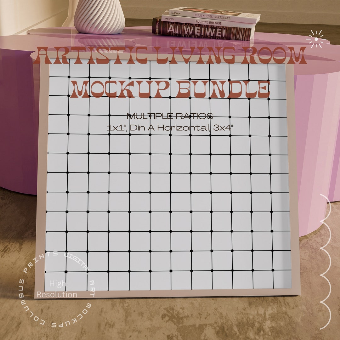 Pink Coffee Table Mockup Bundle, 3 Art Ratios Frame Mockup, 3x4 Art ...
