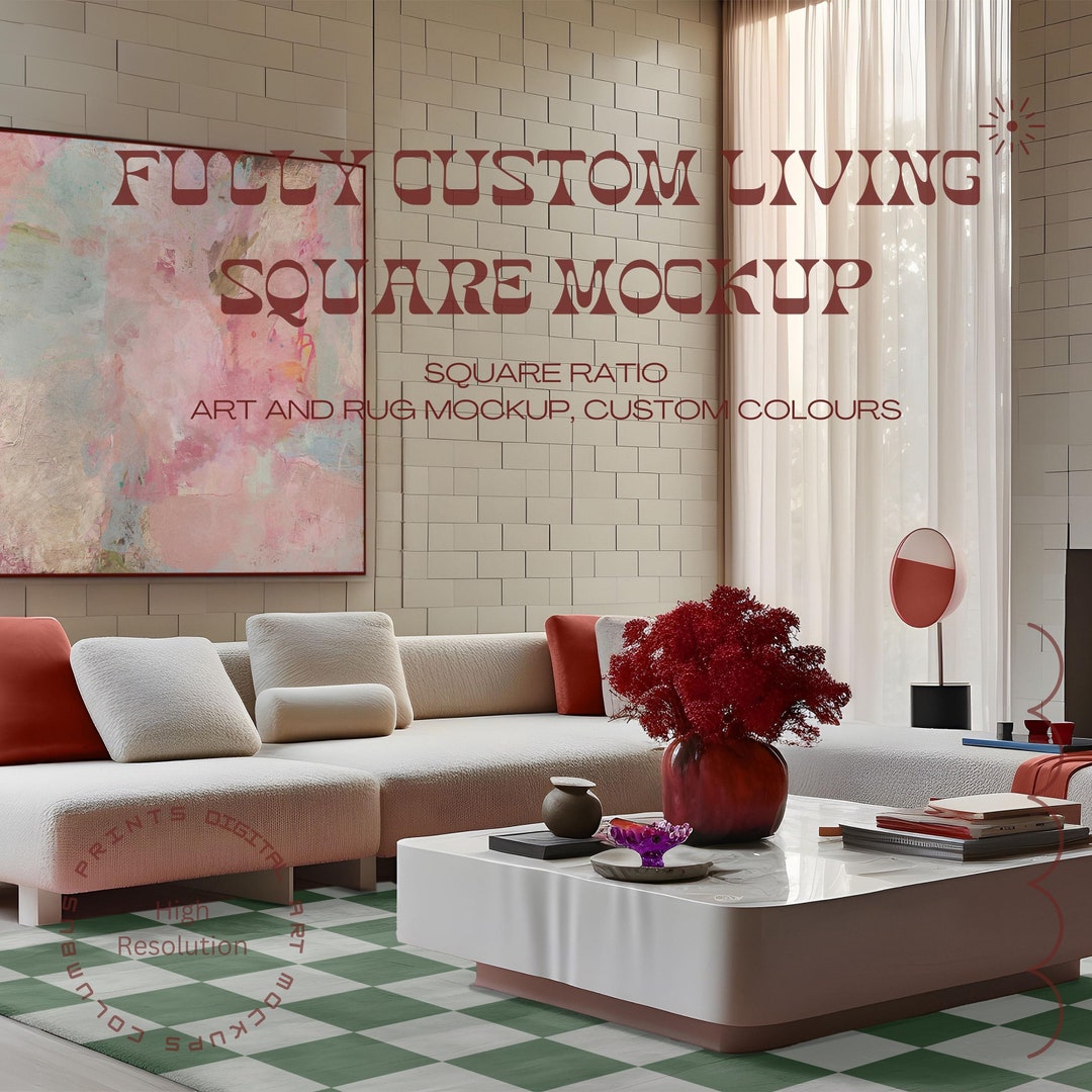 Modern Living Room Rug & Frame Art Mockup, Trendy Poster Mock Up ...
