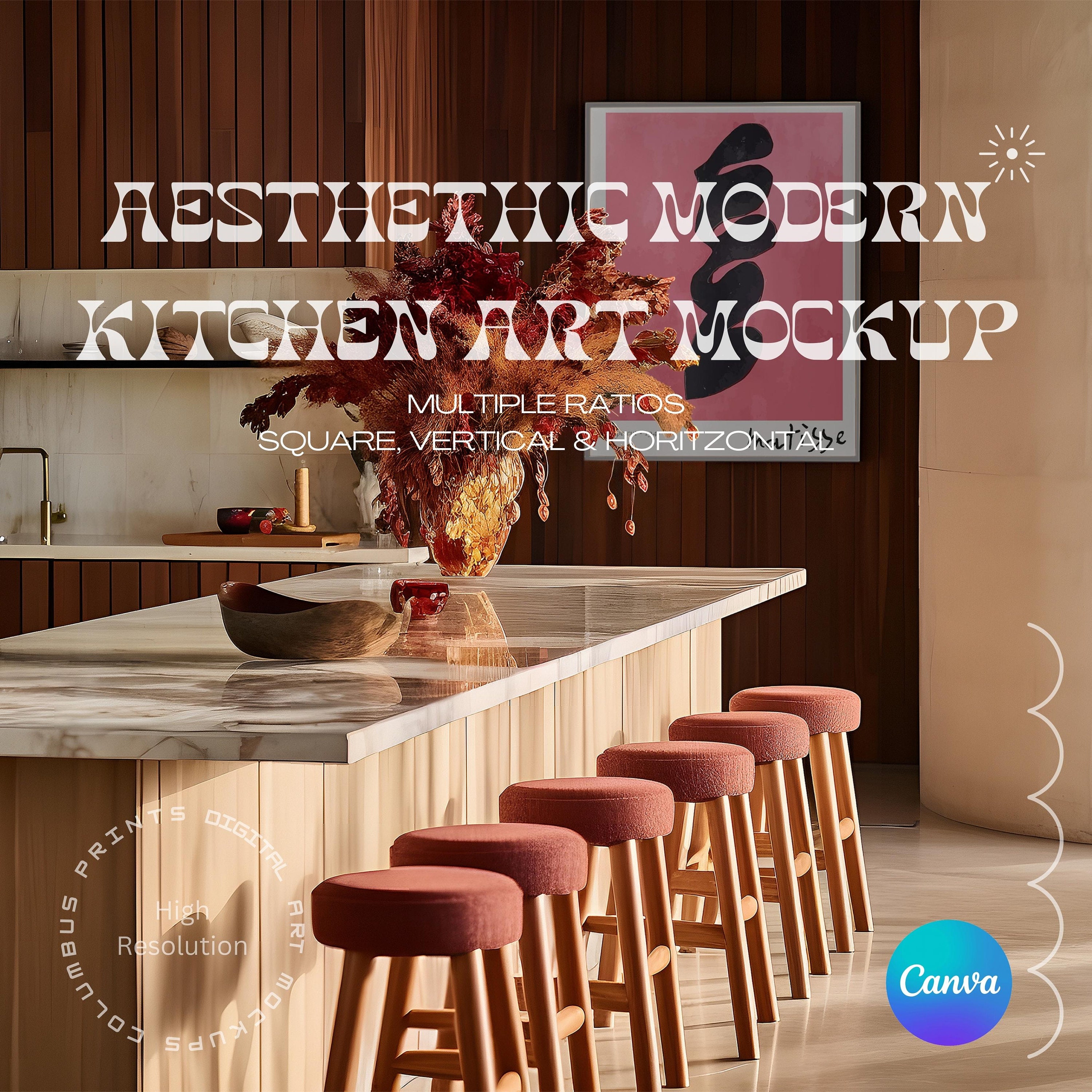 3 CANVA Modern Kitchen Counter Poster Mockup Bundle, Frame Mockup ...
