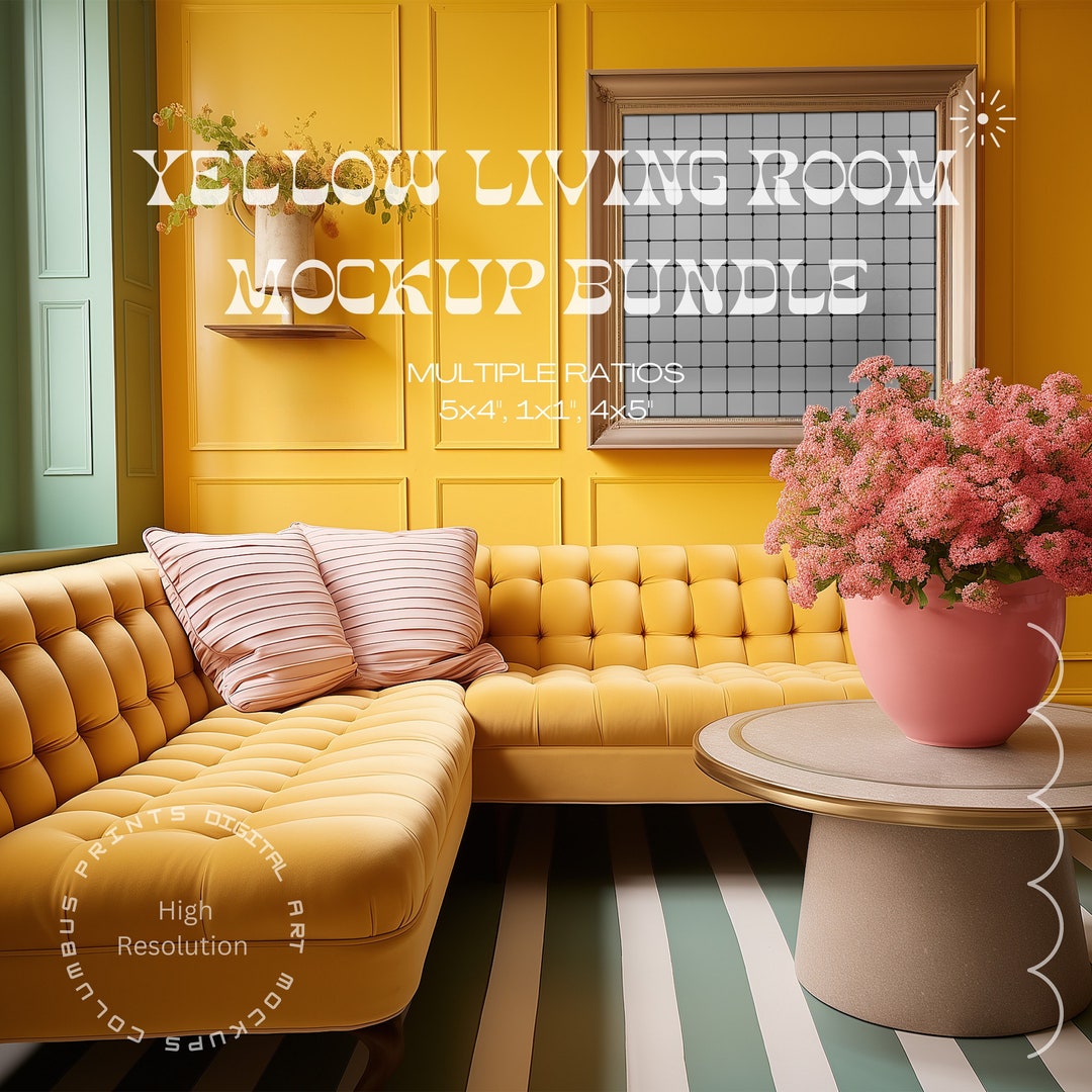 High Definition Yellow Living Room Aesthetic Frame Mock up Bundle ...