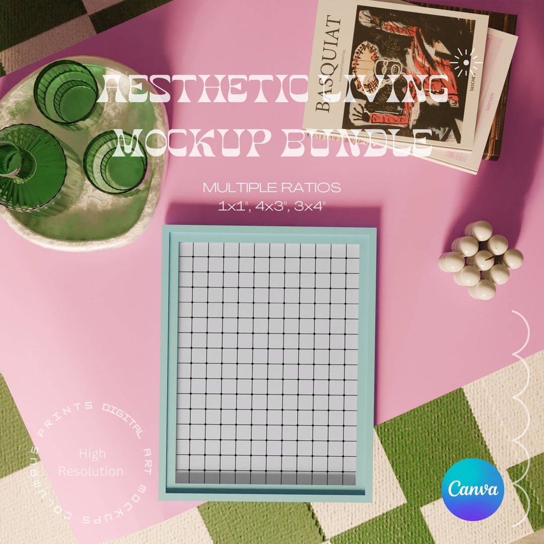 Retro Modern Poster CANVA Mockup in Living Room, Digital Print Wall Art ...